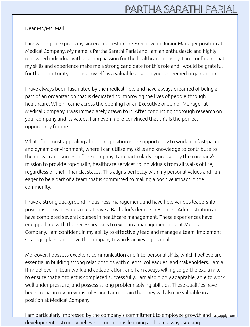 Cover letter for request for giving a single chance for executive or ...