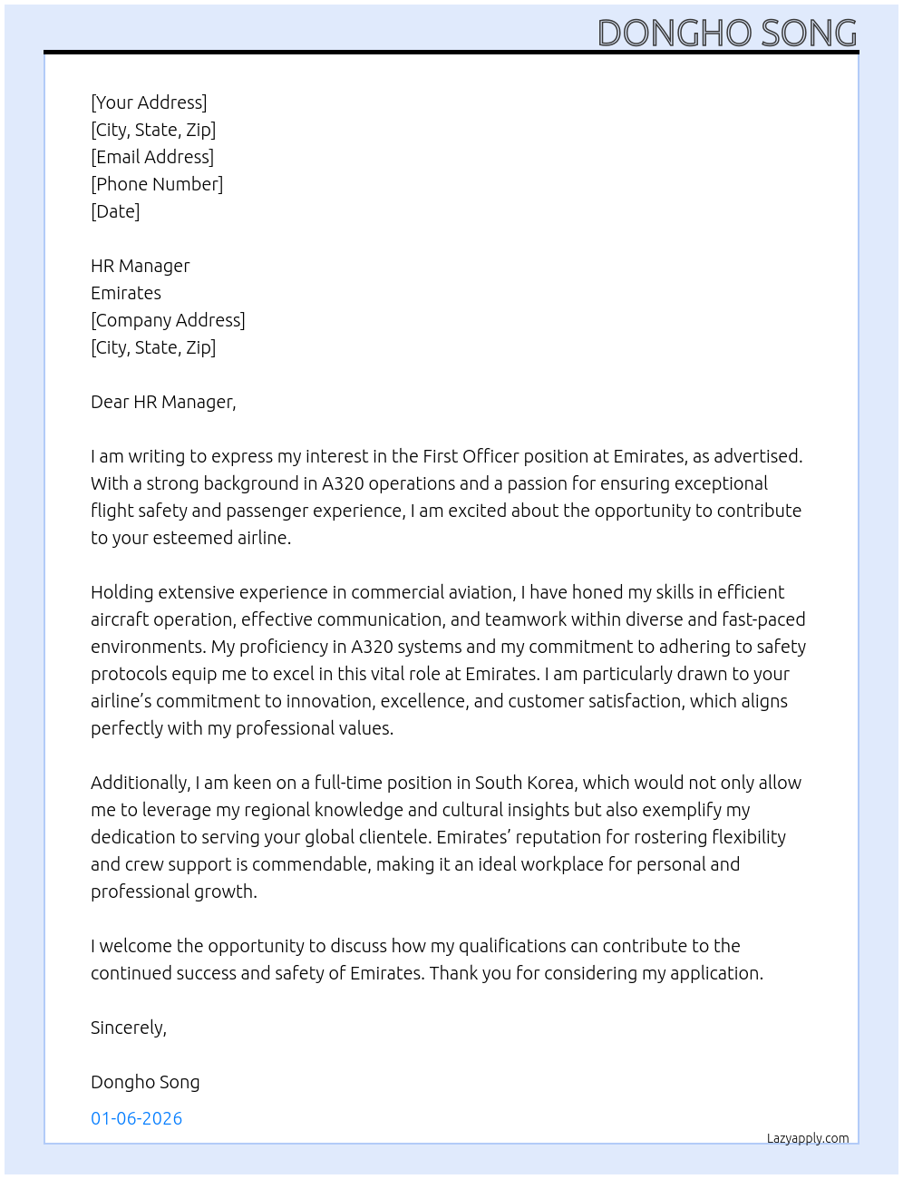 Cover letter for first officer - LazyApply