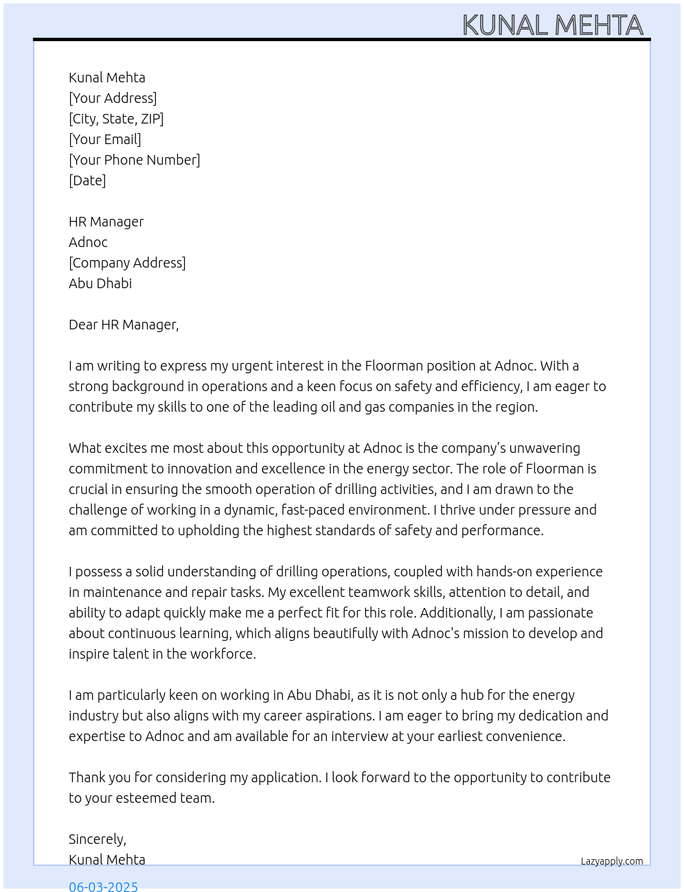 Cover letter for adnoc - LazyApply