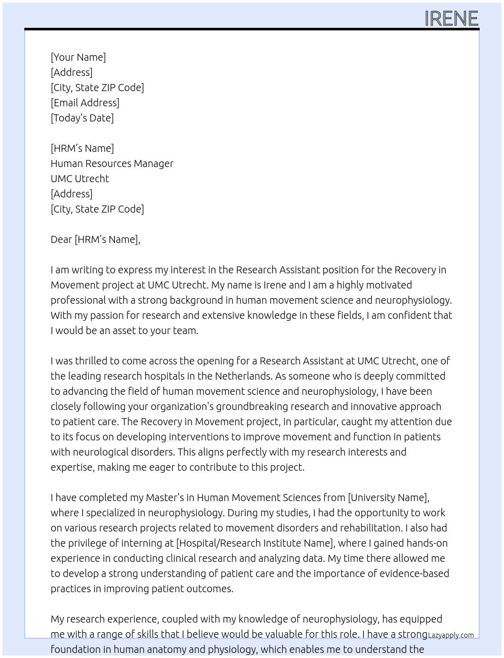 Cover letter for umc utrecht - LazyApply