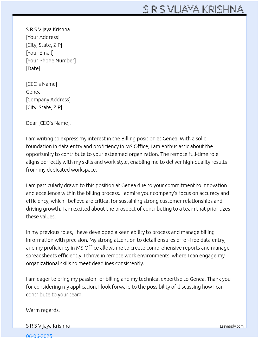 Cover letter for billing - LazyApply