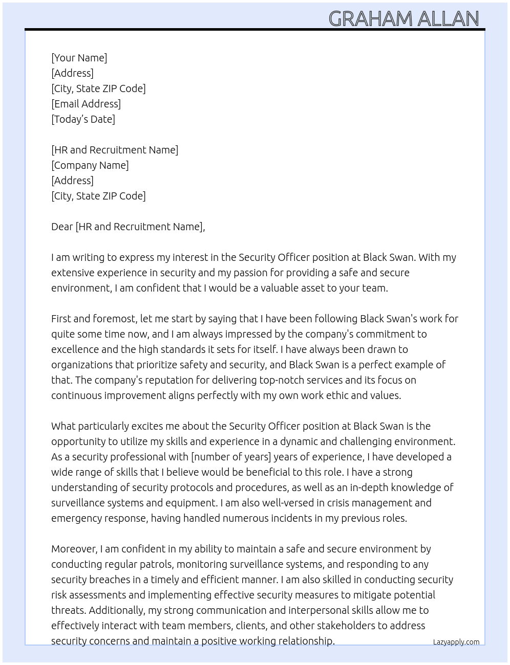 Cover letter for security officer - LazyApply