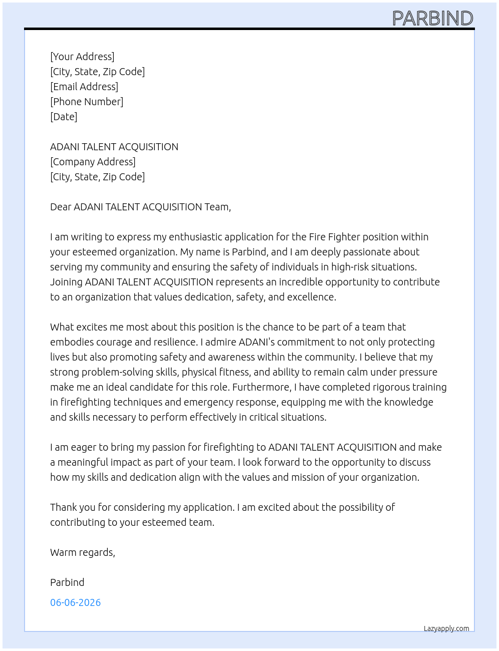 Cover letter for fire fighter - LazyApply