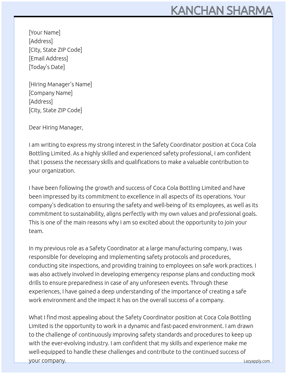Cover letter for safety coordinator - LazyApply