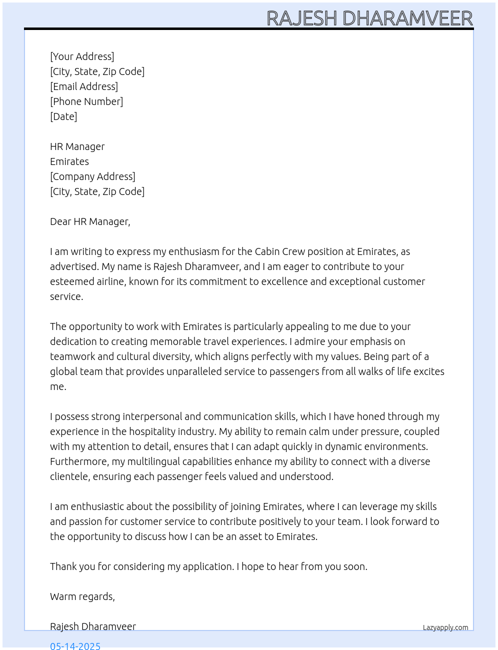 Cover letter for emirates cabin crew - LazyApply