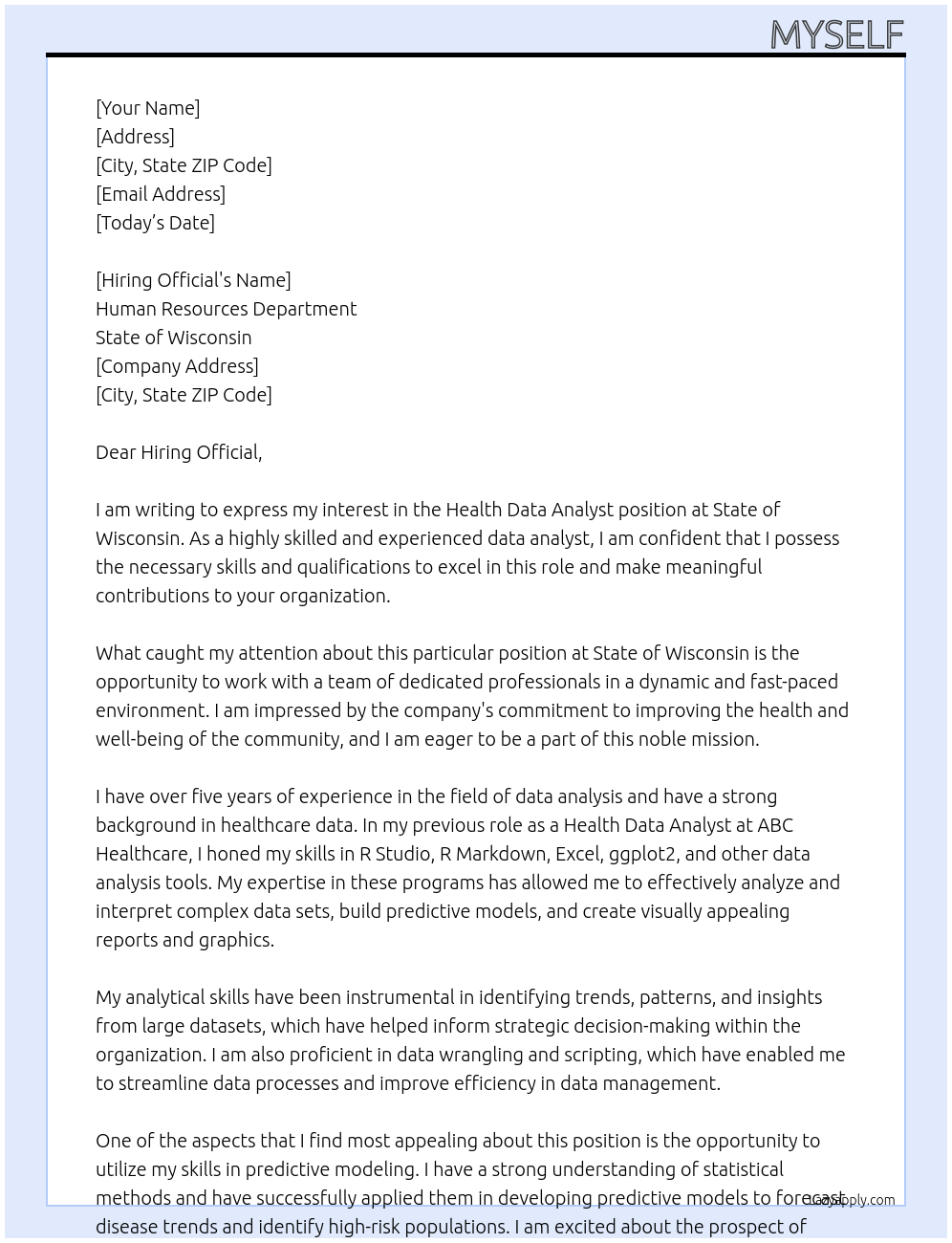 Cover letter for health data analyst - LazyApply