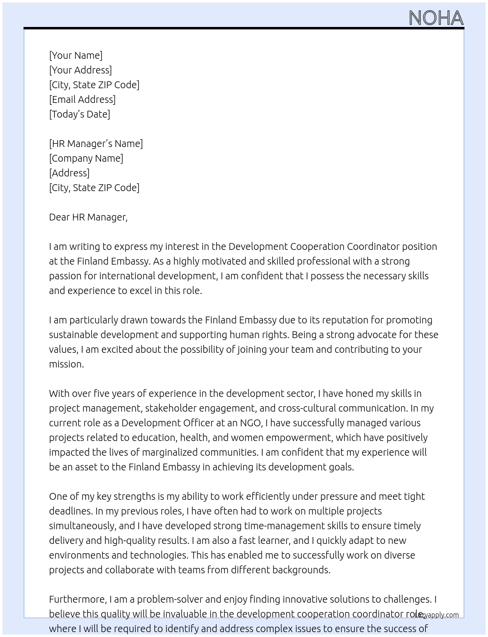 Cover letter for development cooperation coordinator - LazyApply
