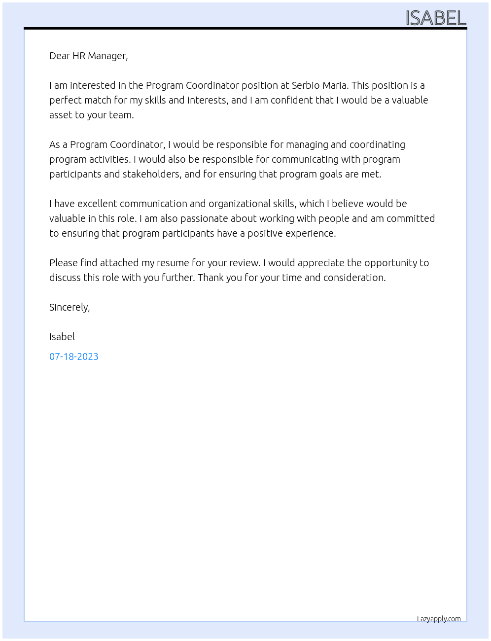Cover letter for program coordinator - LazyApply