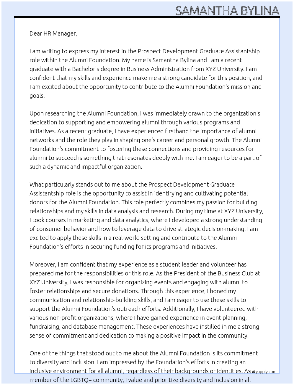 Cover letter for prospect development graduate assistantship - LazyApply