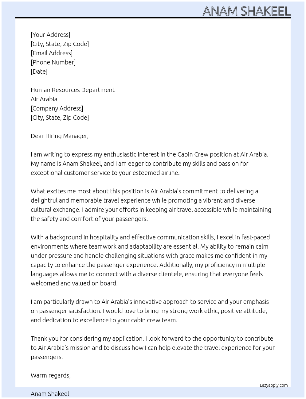 Cover letter for cabin crew - LazyApply