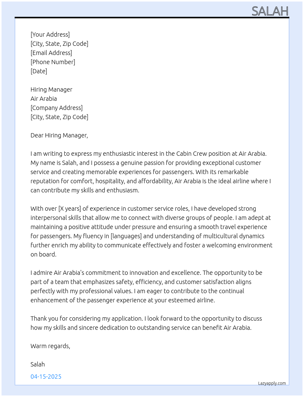 Cover letter for cabin crew - LazyApply