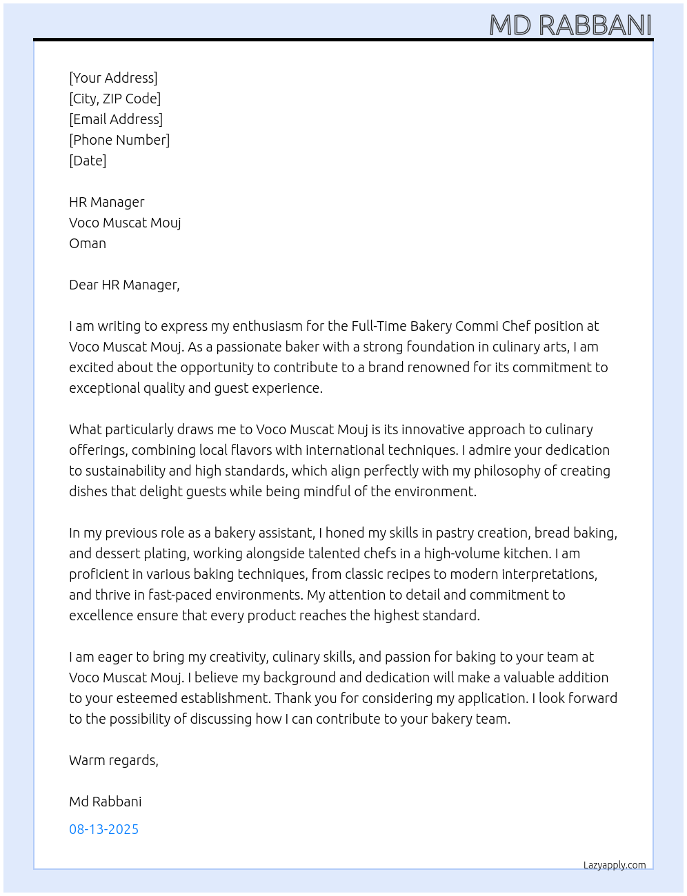 Cover letter for bakery commi chef - LazyApply