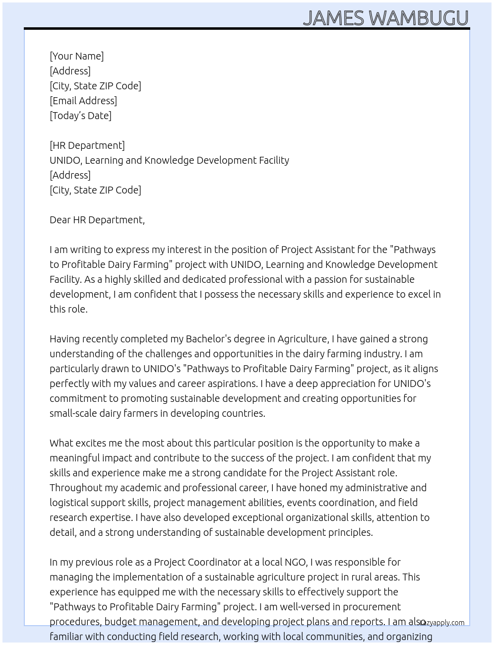 Cover letter for project assistant-"pathways to profitable dairy ...
