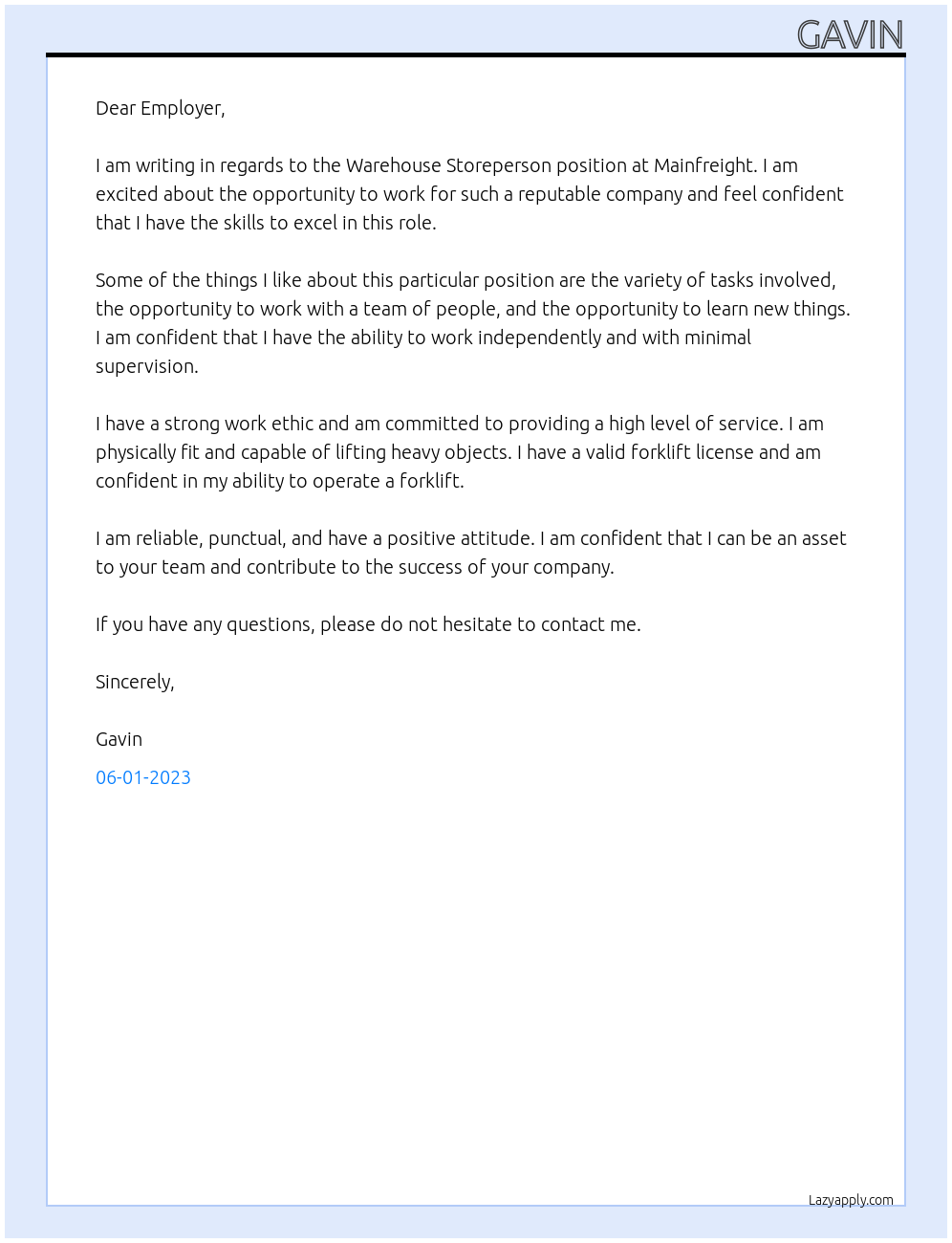 Cover letter for mainfreight - LazyApply