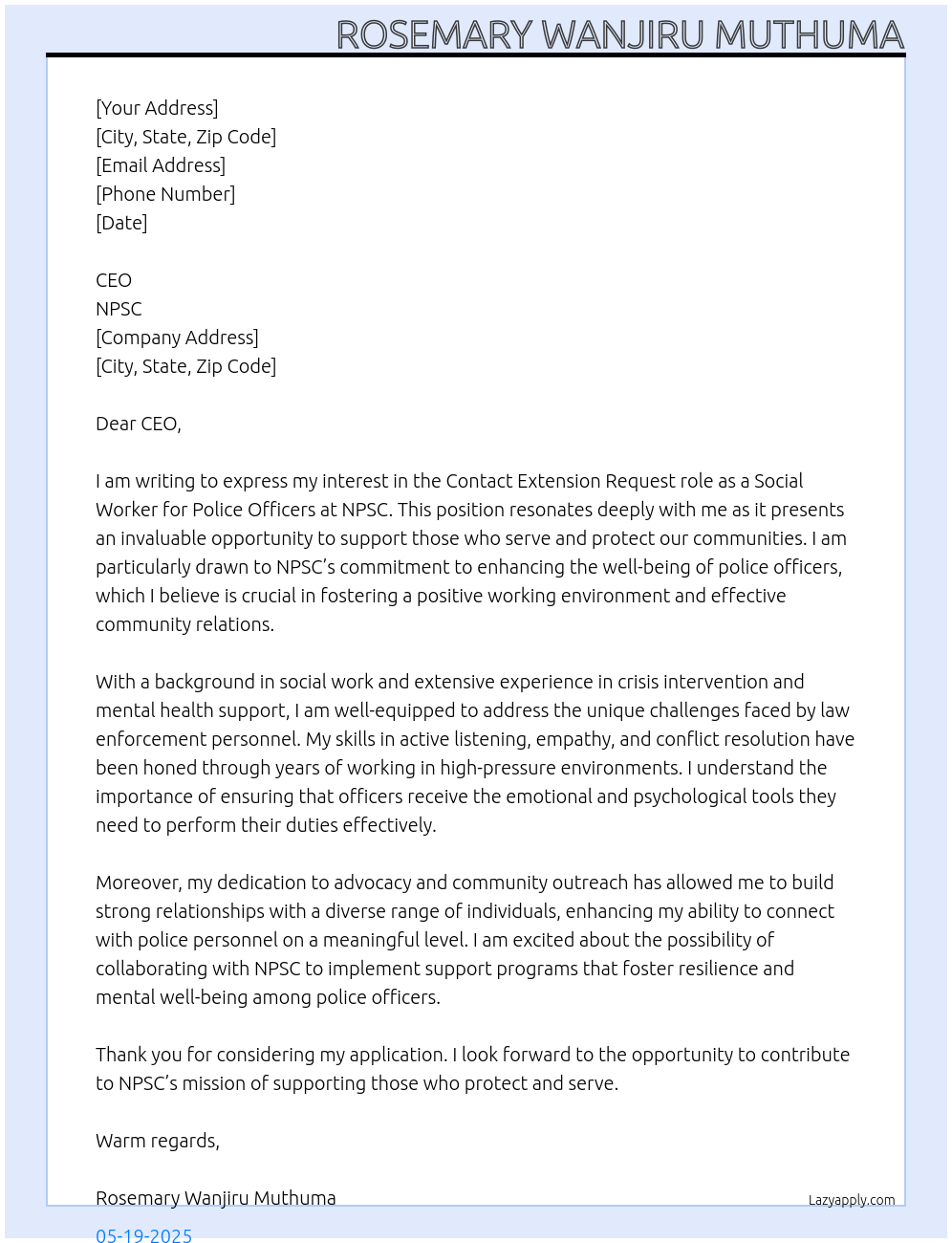Cover letter for social worker for police officers - LazyApply