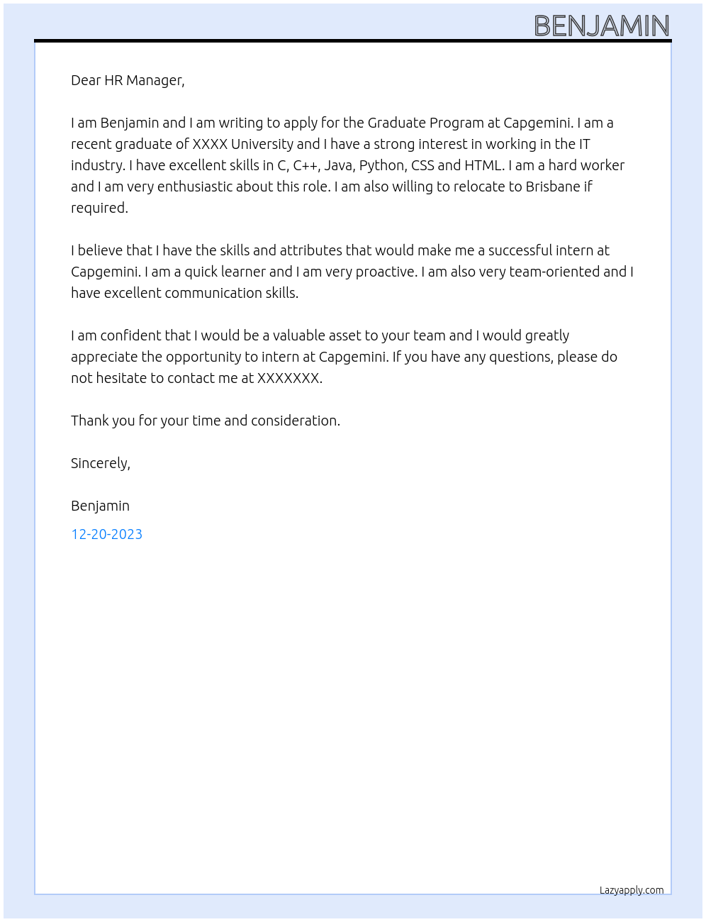 Cover letter for graduate program - LazyApply