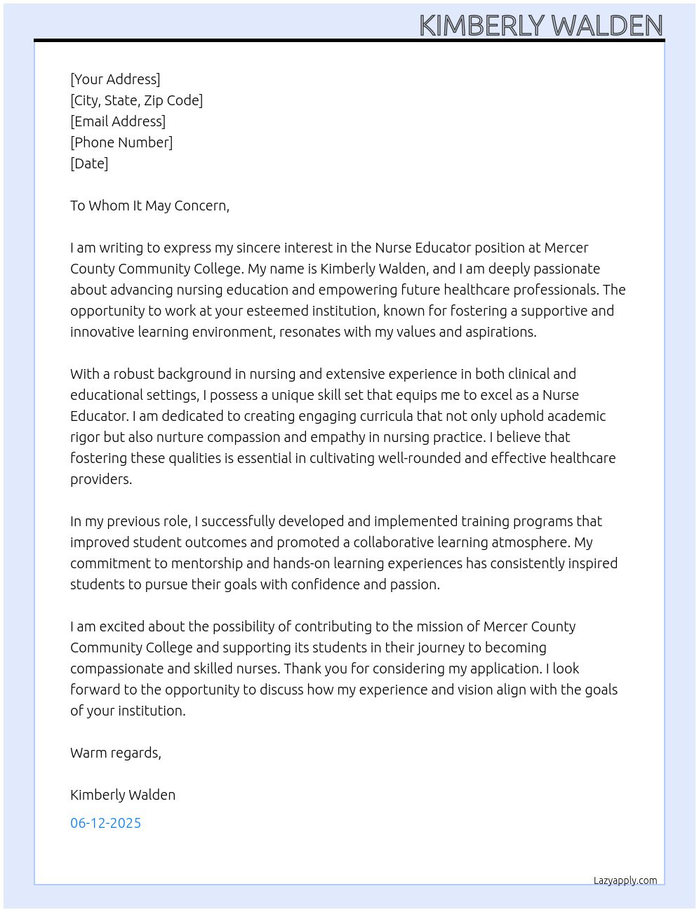 Cover letter for nurse educator - LazyApply
