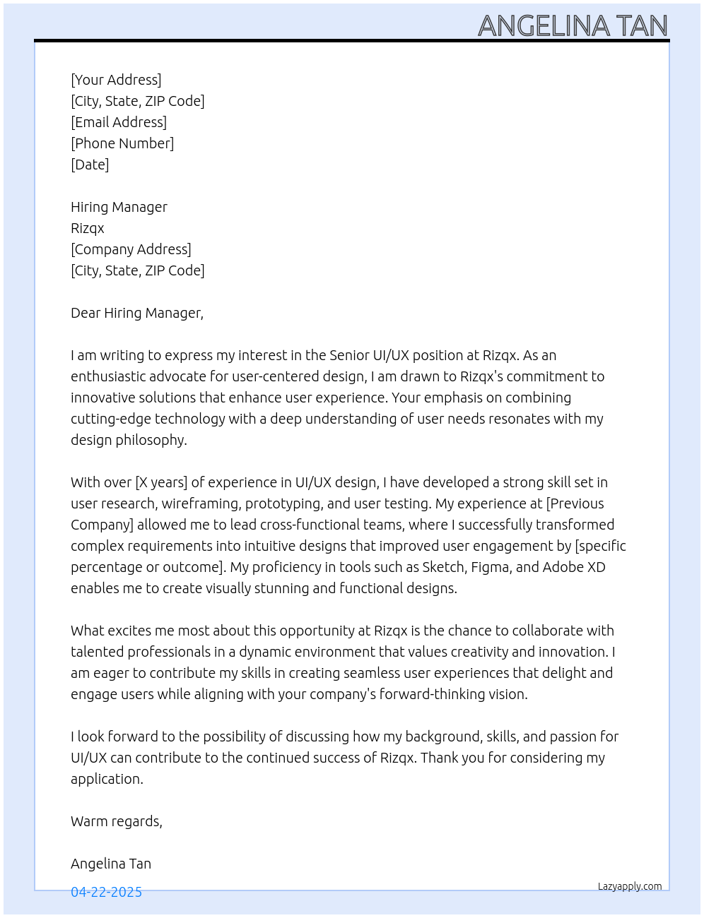 Cover letter for senior ui/ux - LazyApply