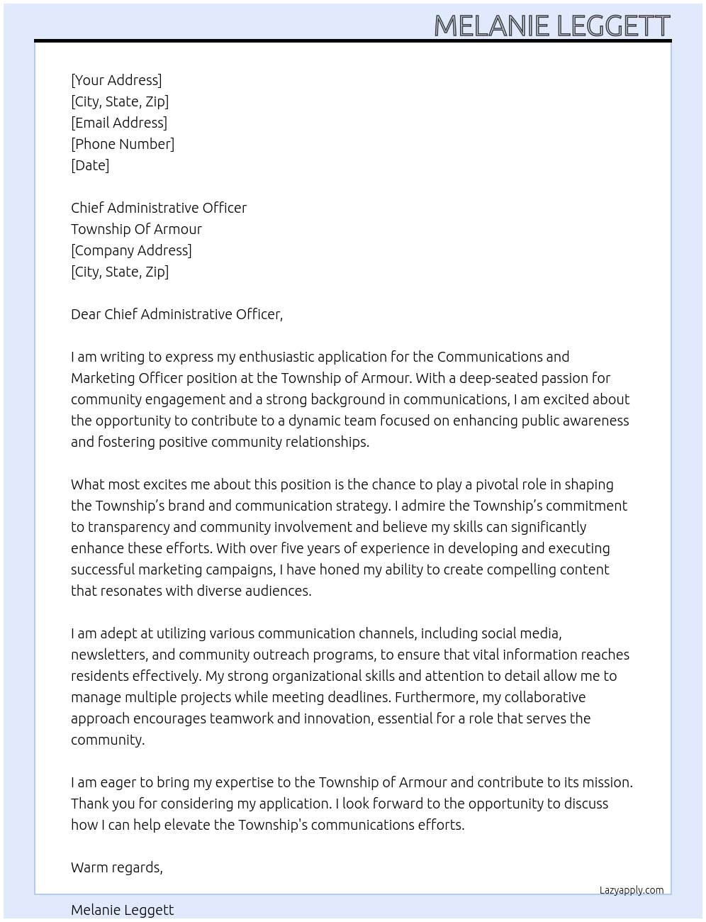 Cover letter for communications and marketing officer - LazyApply