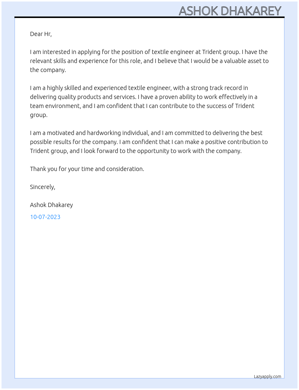 Cover letter for trident group - LazyApply