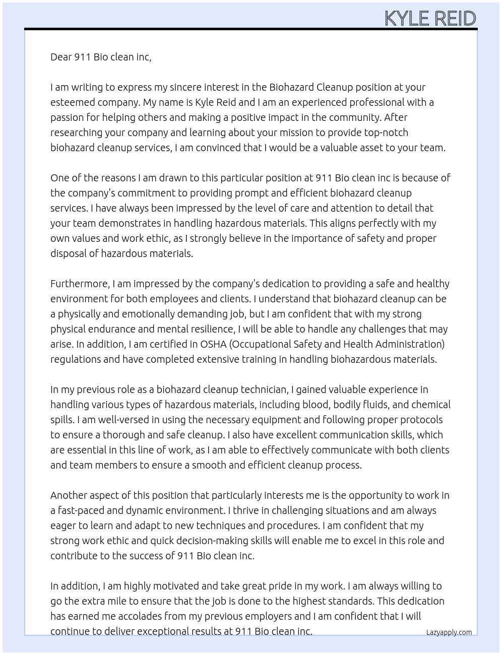 Cover letter for biohazard cleanup - LazyApply