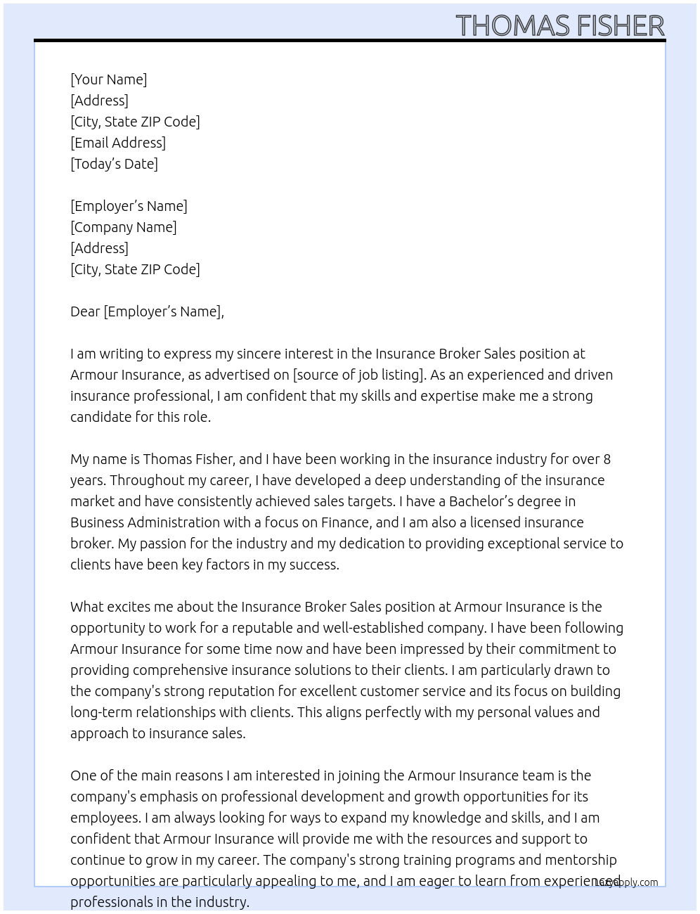 Cover letter for insurance broker sales - LazyApply