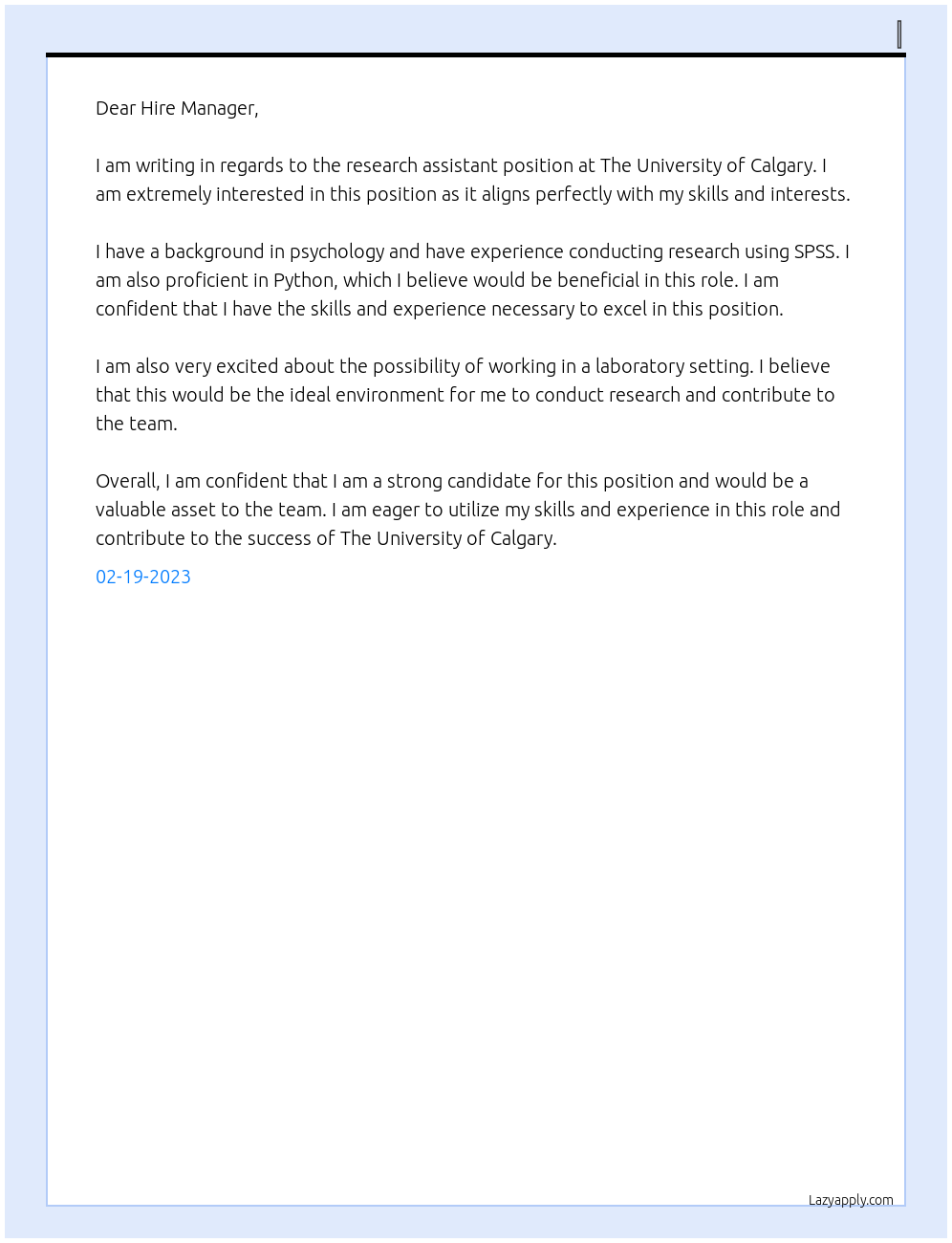 Cover Letter For Research Assistant LazyApply