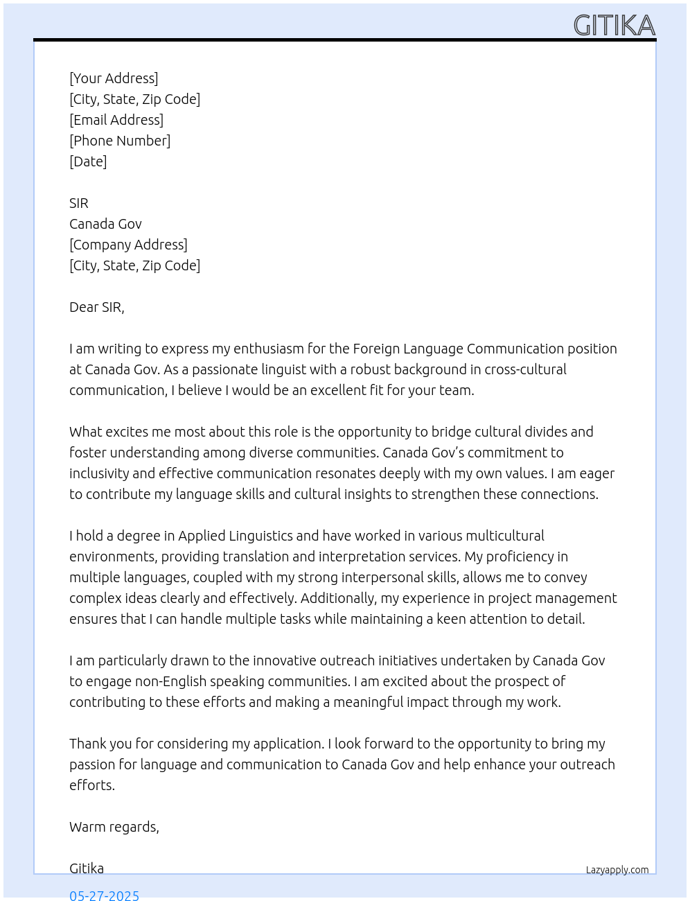 Cover letter for foreign language communication - LazyApply
