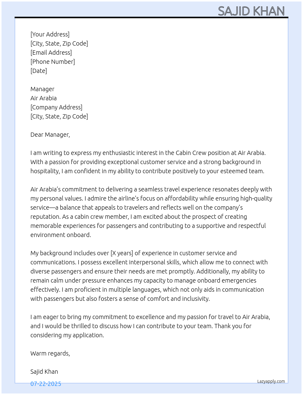 Cover letter for cabin crew - LazyApply